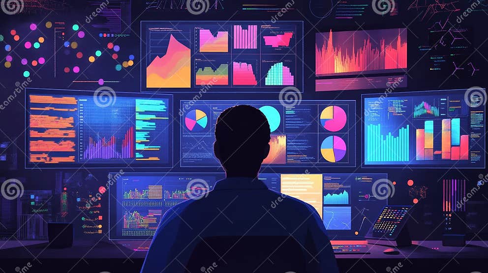 Data Scientist Analyzing Complex Datasets on Multiple Screens Stock Photo - Image of dashboard ...