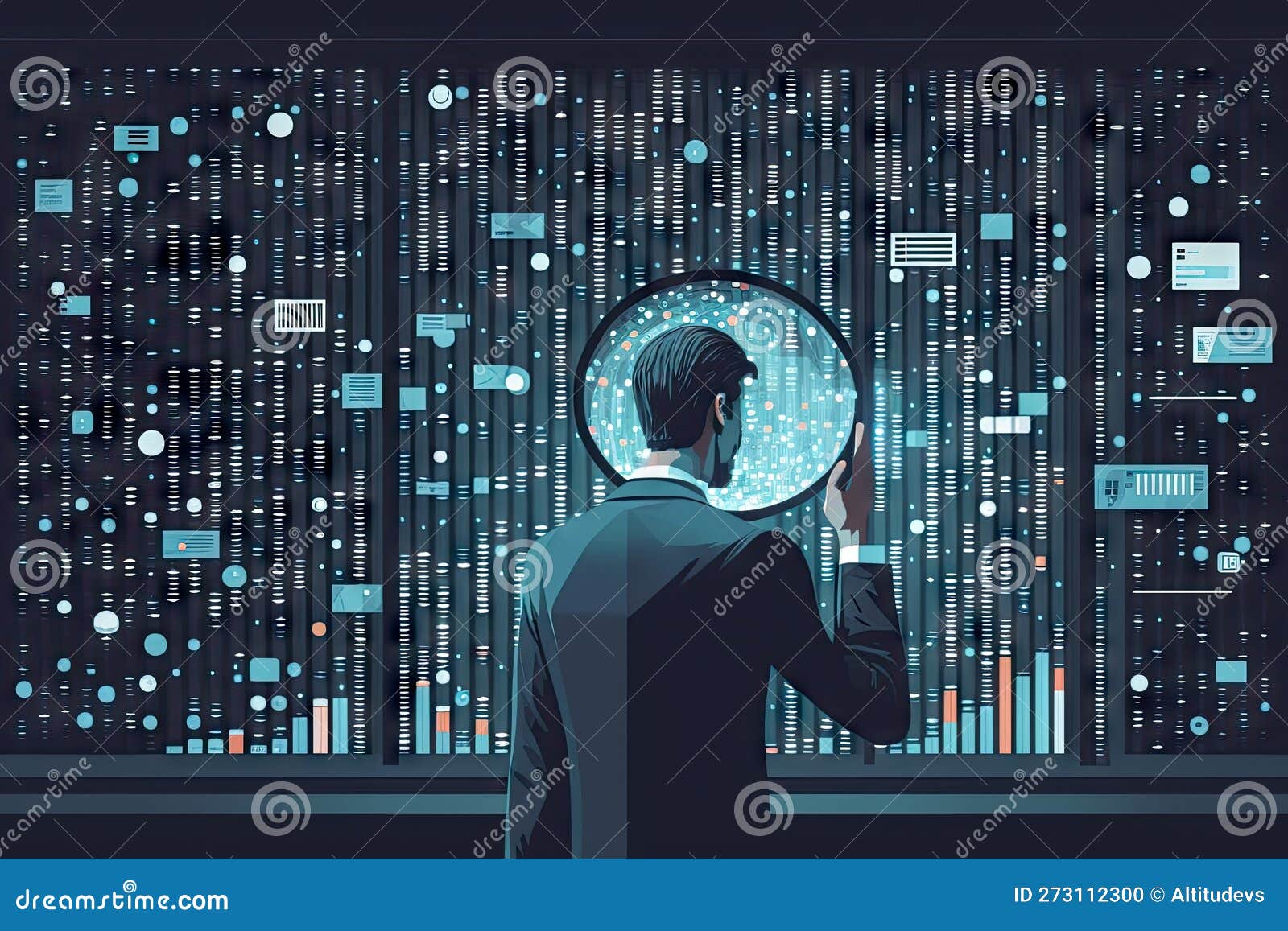 Data Scientist, Analyzing Huge Data Set To Find Hidden Patterns and Trends Stock Illustration ...