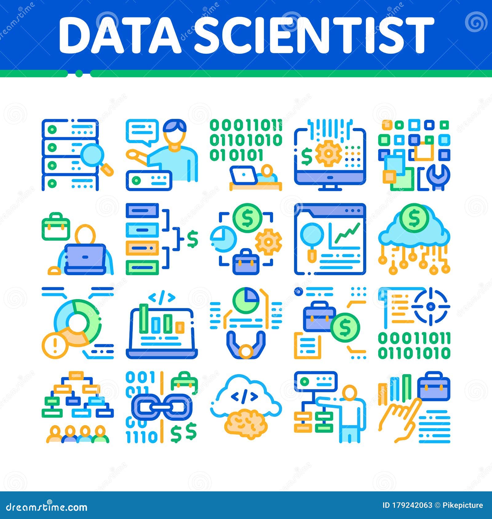 Data Scientist Worker Collection Icons Set Vector Stock Vector ...
