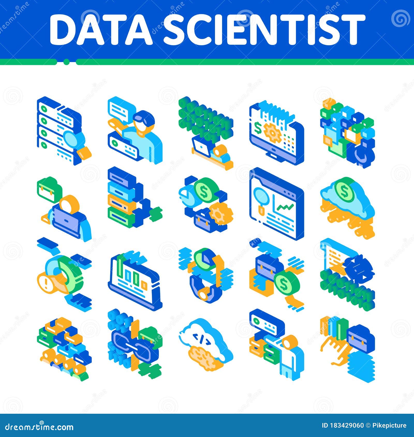 Data Scientist Worker Isometric Icons Set Vector Stock Vector - Illustration of isolated, pack ...