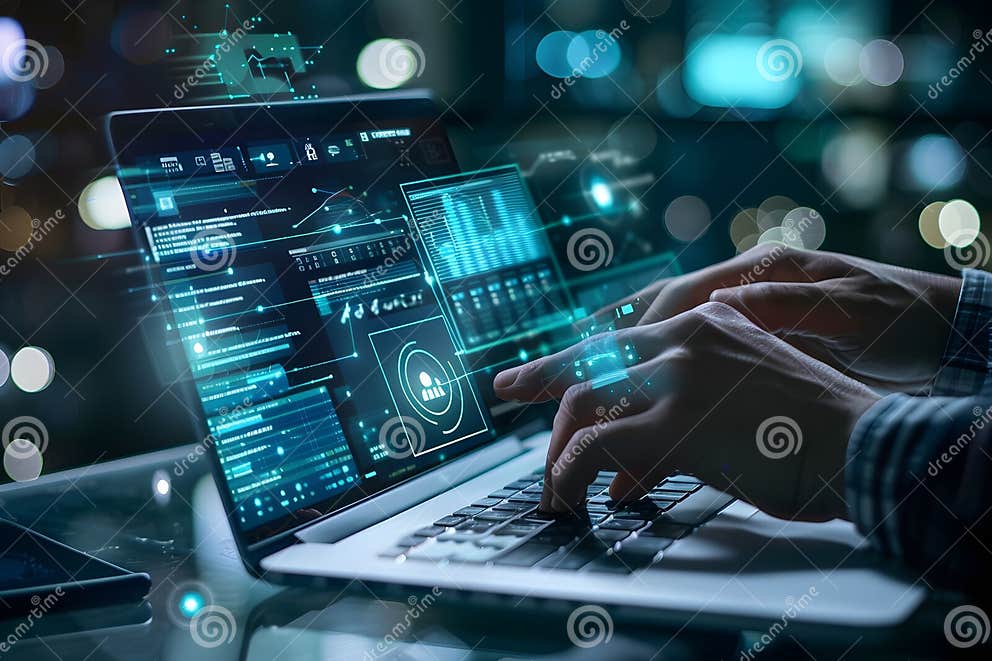 Data Scientists Man Programmer Using Laptop Analyzing Stock ...