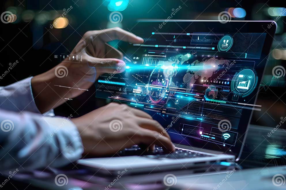 Data Scientists Man Programmer Using Laptop Analyzing Stock Illustration - Illustration of ...