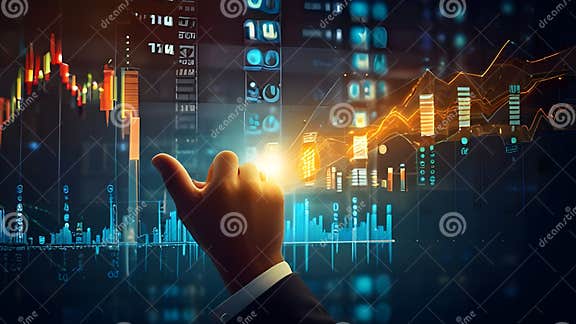 Data Scientists and Programmers Use a Laptop To Analyse Financial Data on a Futuristic Virtual ...