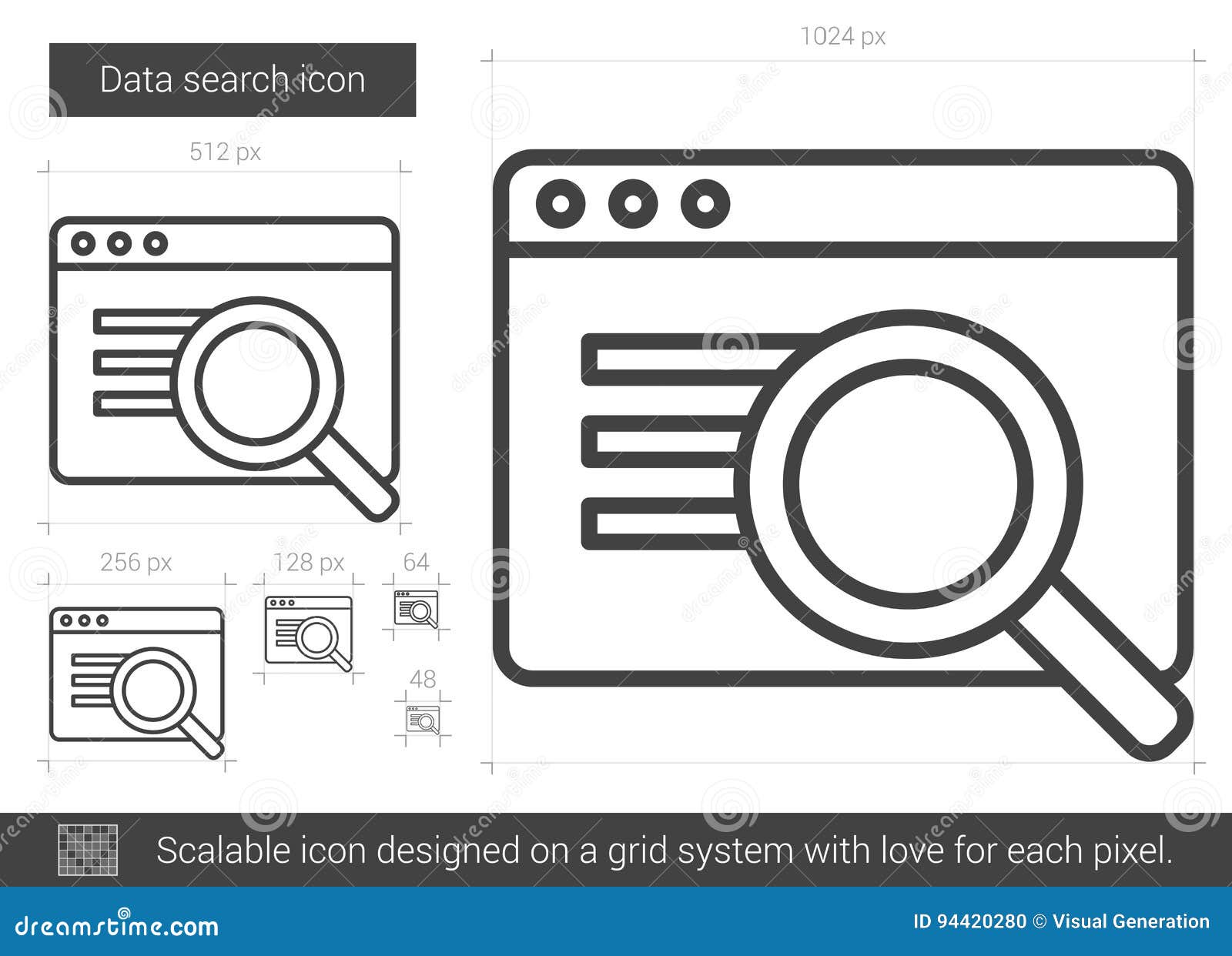 Data search line icon. stock vector. Illustration of draw - 94420280