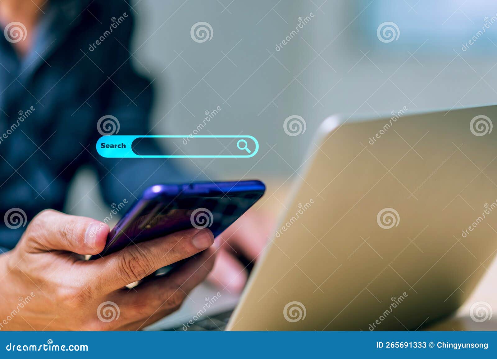 Data Search Technology Search Engine Optimization. Man Hands Using ...