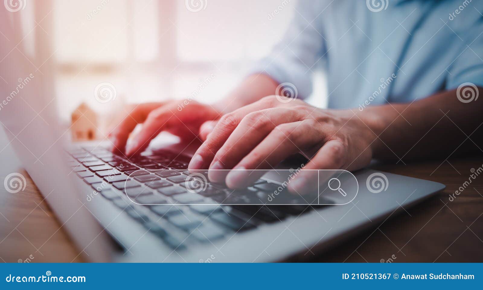 Data Search Technology Search Engine Optimization. Male Hands are Using ...