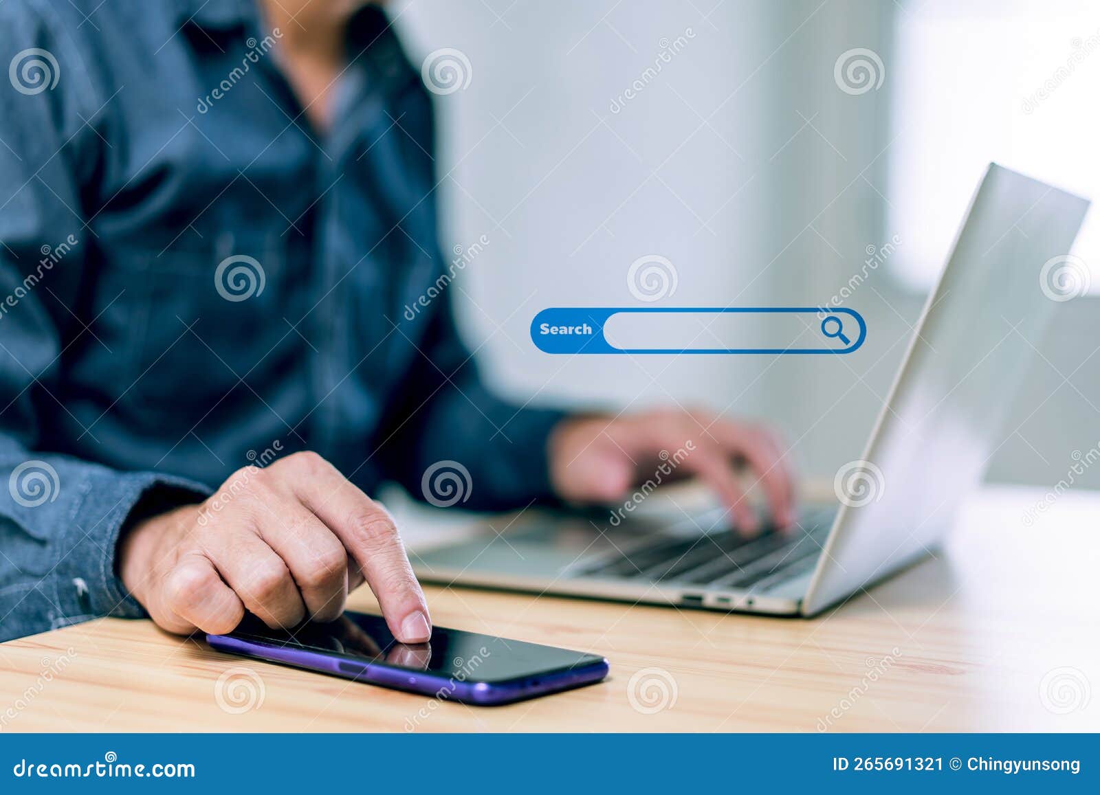 Data Search Technology Search Engine Optimization. Man Hands Using ...