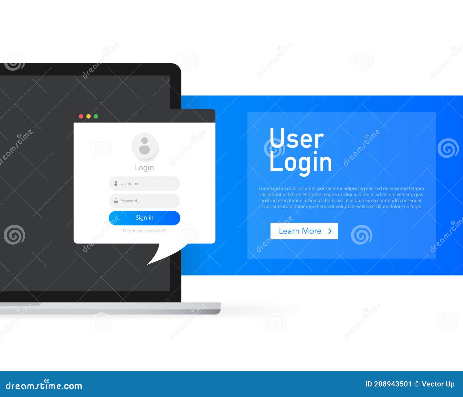 Data Secure. Banner with User Login Laptop. Data Protection. Vector ...