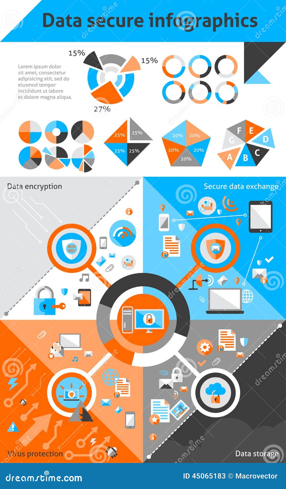 Data secure infographics stock vector. Illustration of center - 45065183
