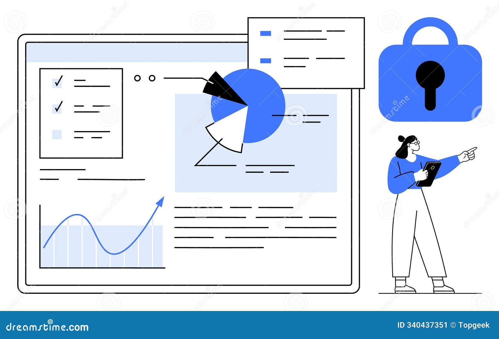 Data Security Analysis with Charts and Lock Symbol Stock Illustration ...