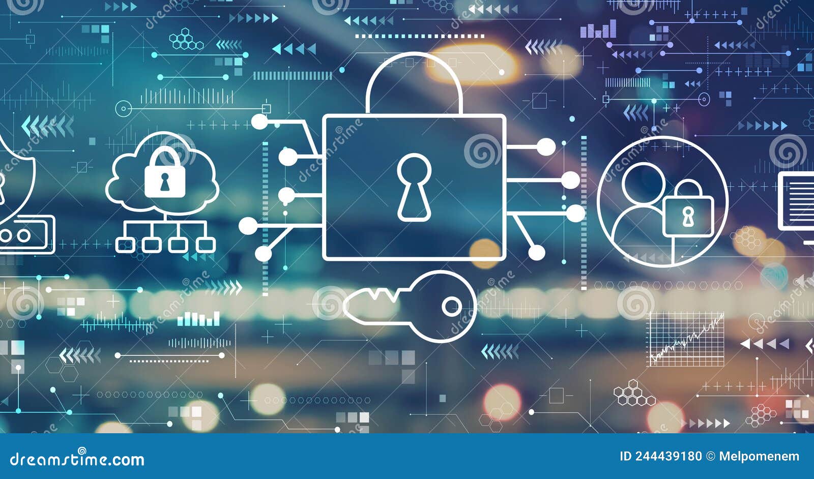 Data Security Concept with Blurred City Lights Stock Photo - Image of ...