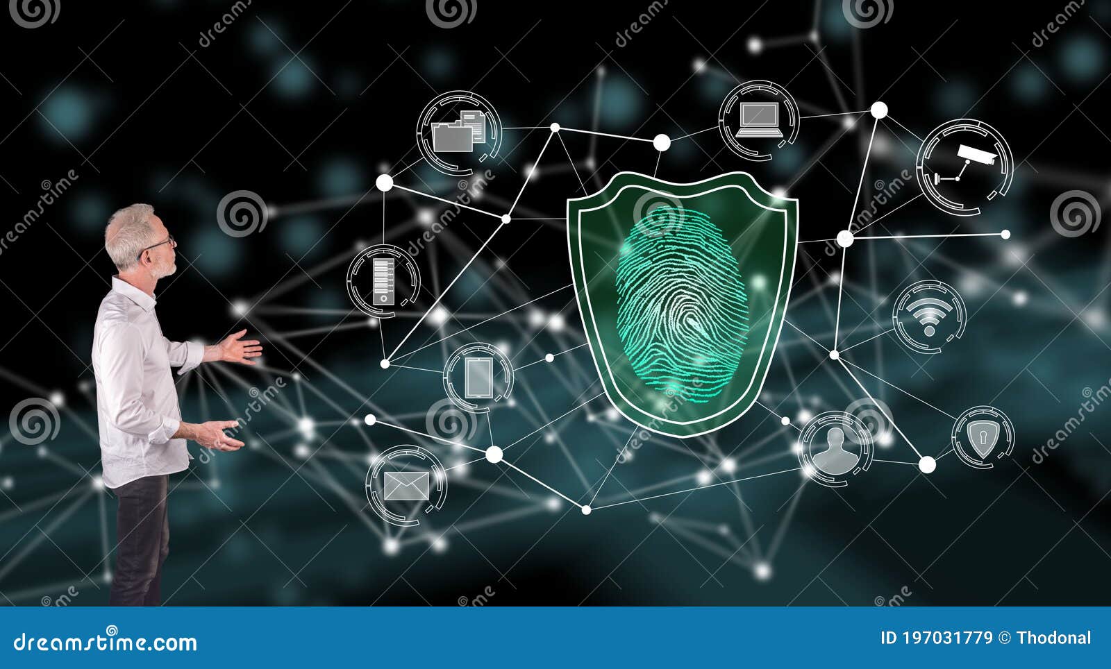 A Data Security Concept Explained by a Businessman on a Wall Screen ...