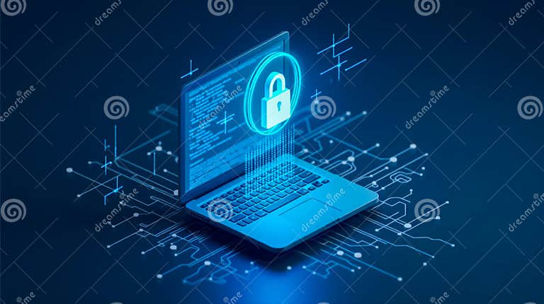 Data Security Cyber Protection Visual Concept Laptop with Shield Symbol ...