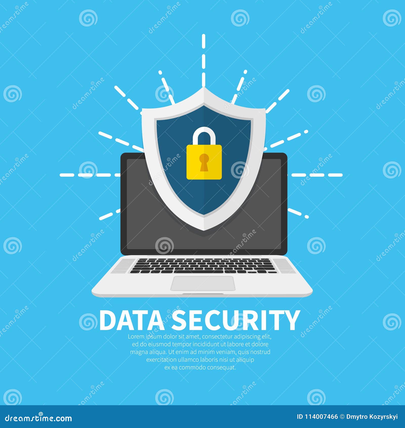 Data Security Flat Illustration Concept. Laptop with Shield and Lock ...