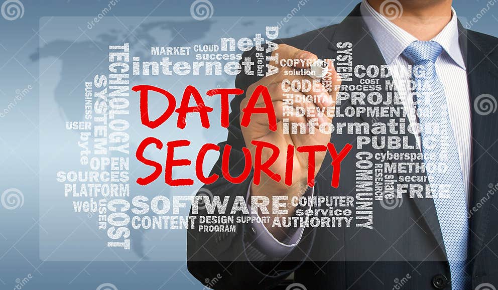 Data Security Handwritten by Businessman with Related Word Cloud Stock ...