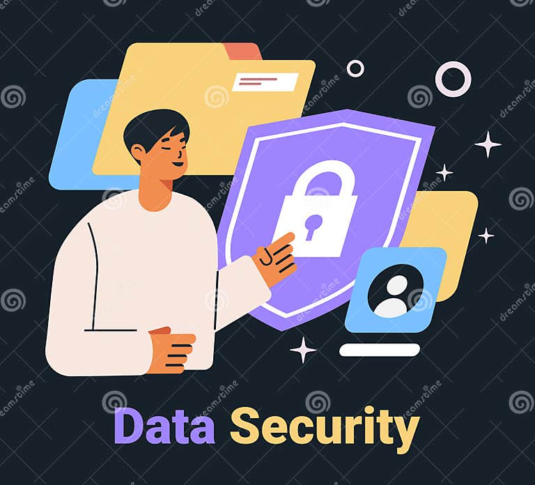 Data Security Illustration Person Pointing Lock Icon Folders Background ...