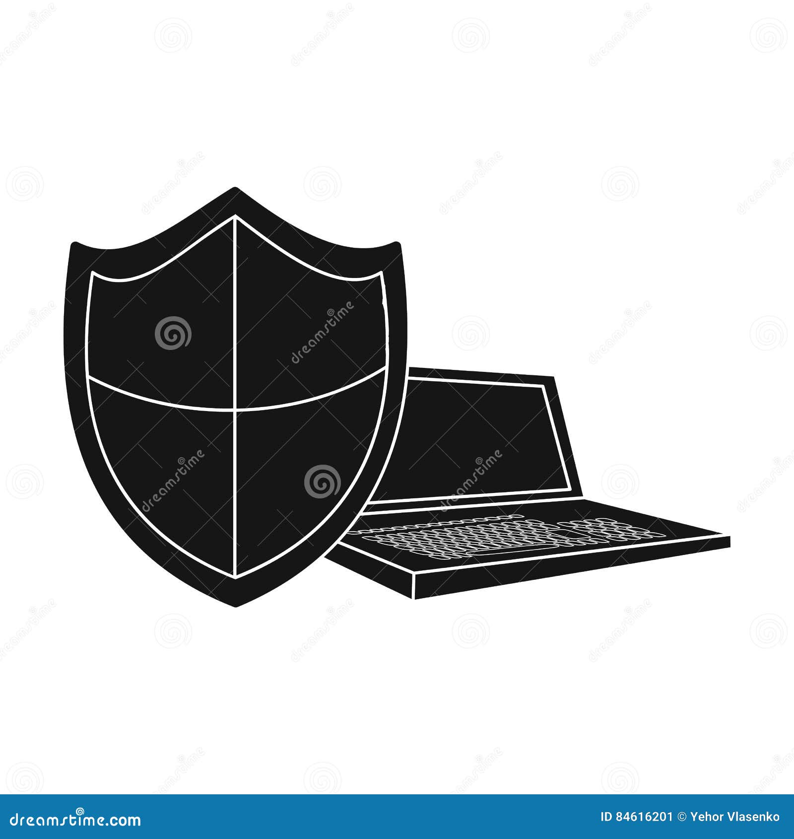 Data Security of Laptop Icon in Black Style Isolated on White ...