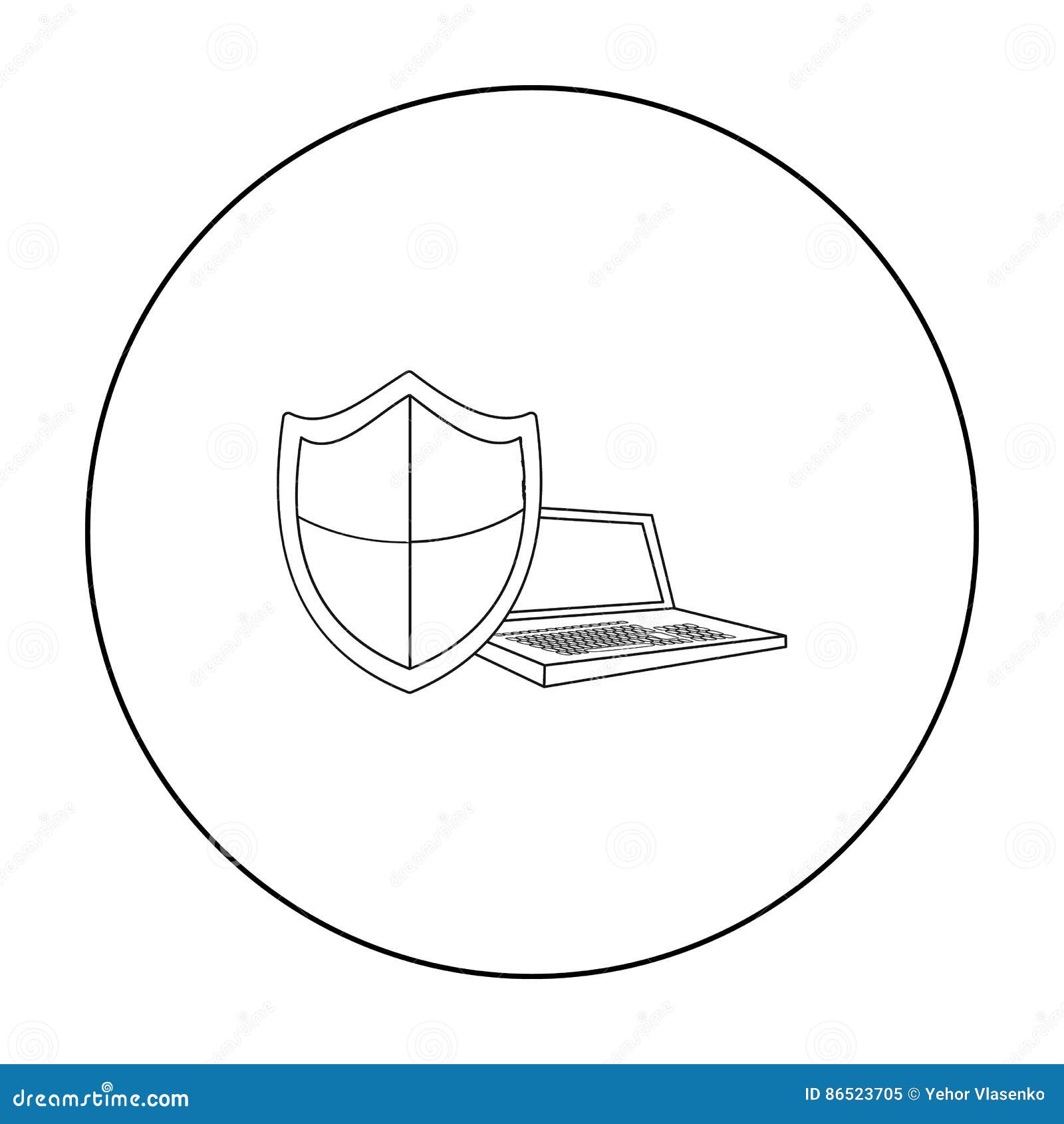 Data Security of Laptop Icon in Outline Style Isolated on White ...