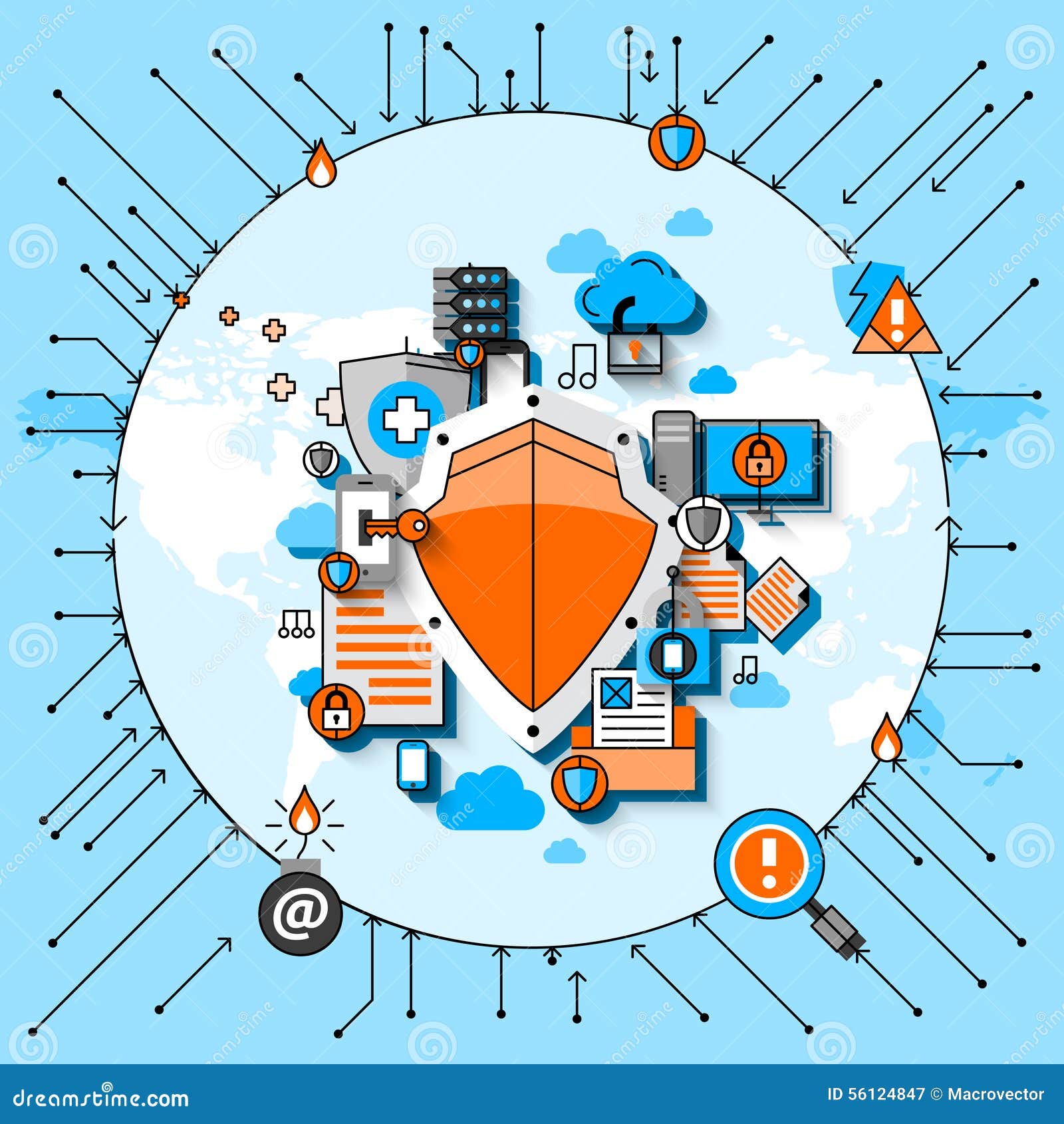 Data Security Line Concept stock vector. Illustration of attack - 56124847