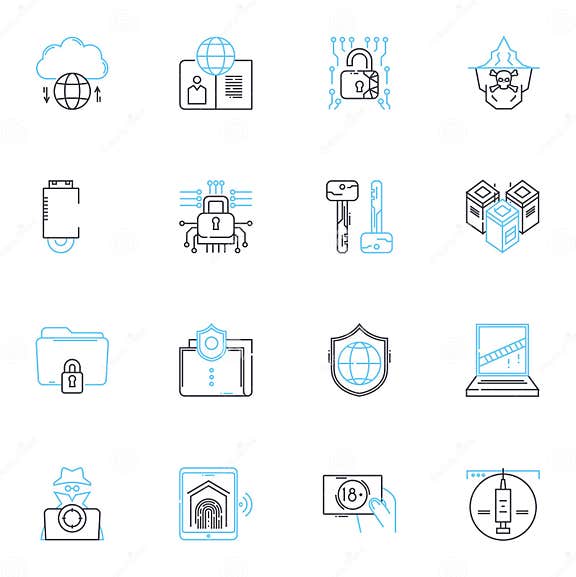 Data Security Linear Icons Set. Encryption, Firewall, Malware ...