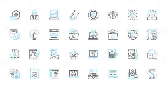 Data Security Linear Icons Set. Encryption, Firewall, Malware ...