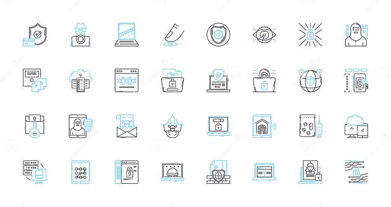 Data Security Linear Icons Set. Encryption, Firewall, Malware, Cybersecurity, Authentication ...
