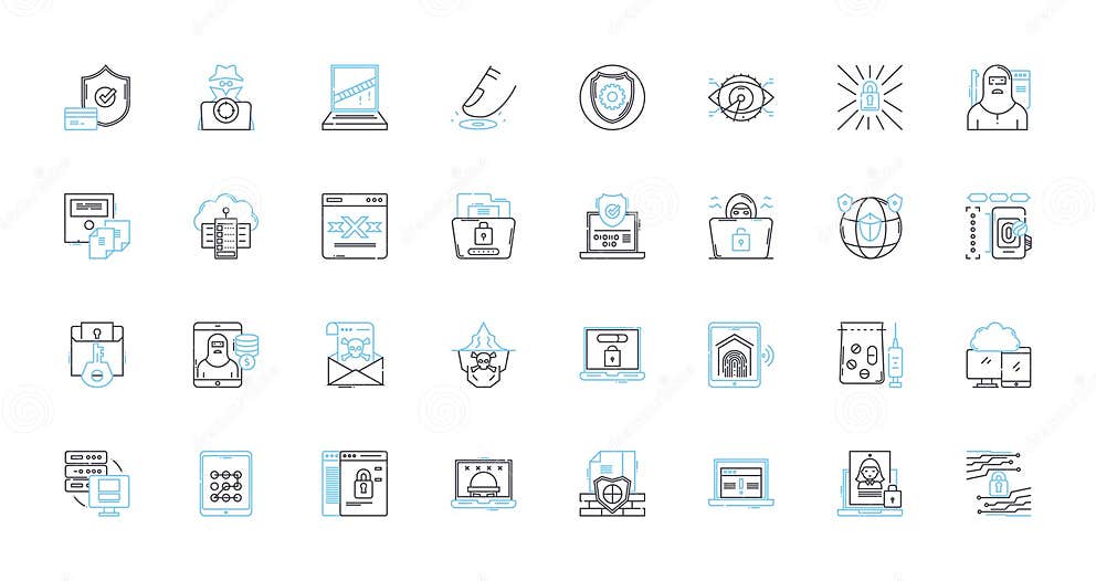 Data Security Linear Icons Set. Encryption, Firewall, Malware ...