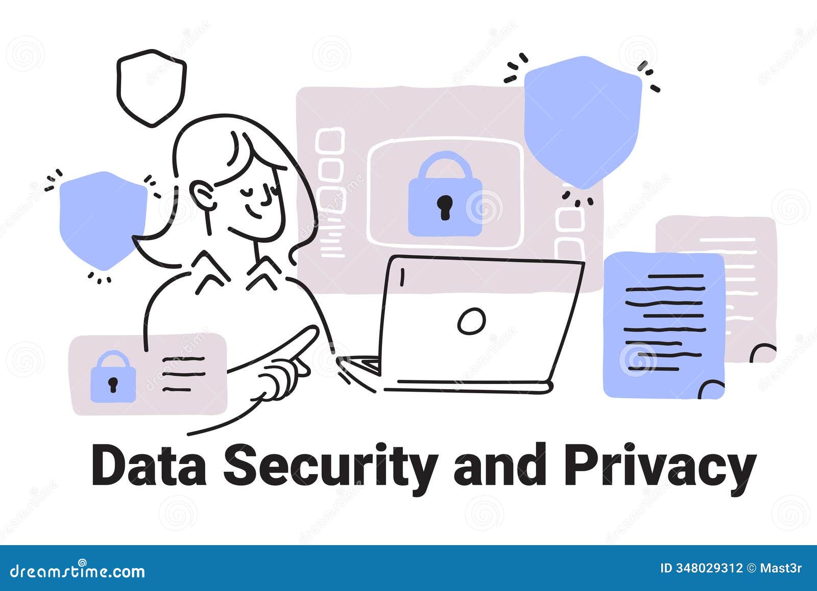 Data Security and Privacy Concept Woman Using Laptop Surrounded by ...