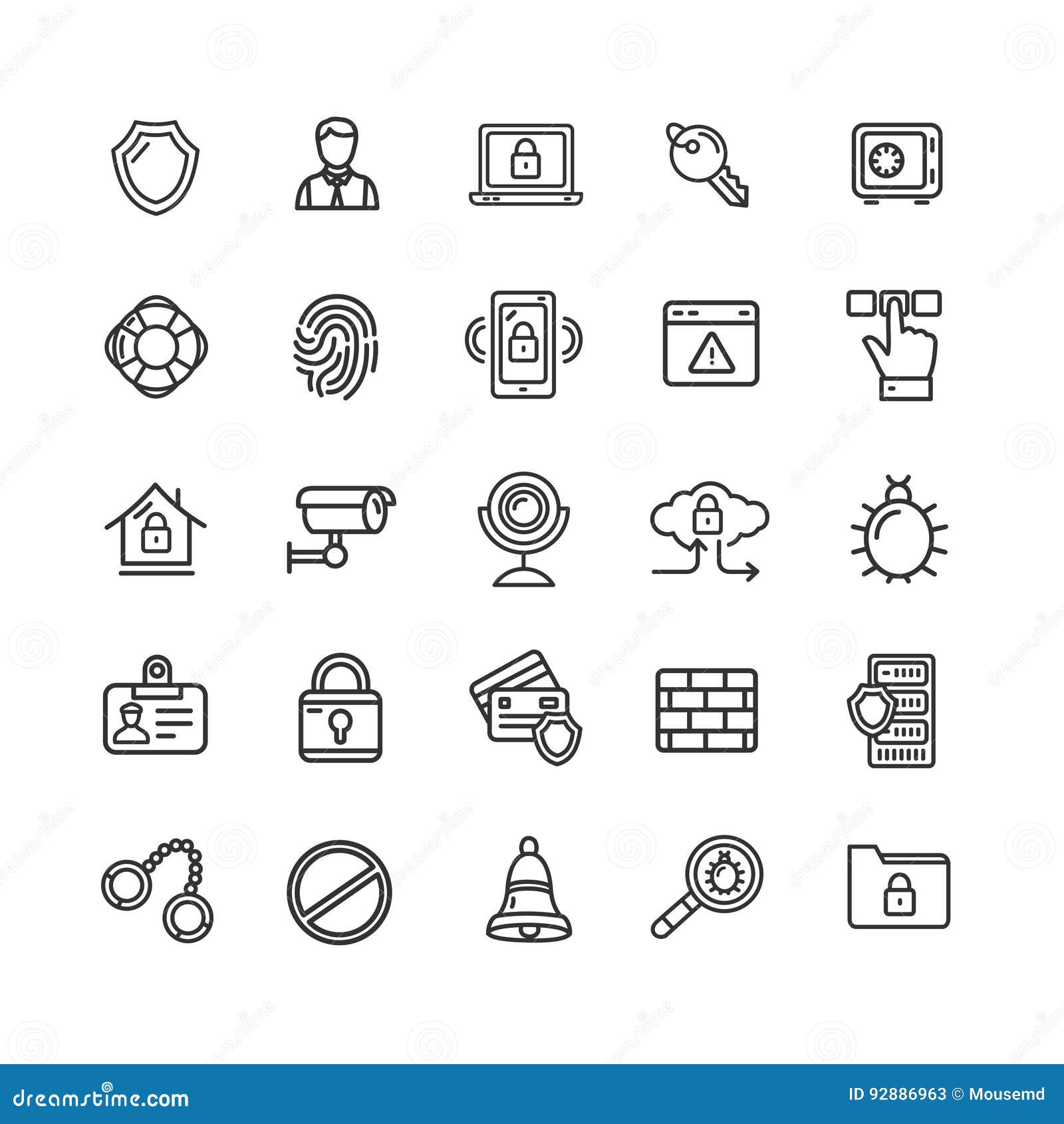 Data Security and Safe Icon Black Thin Line Set. Vector Stock Vector ...