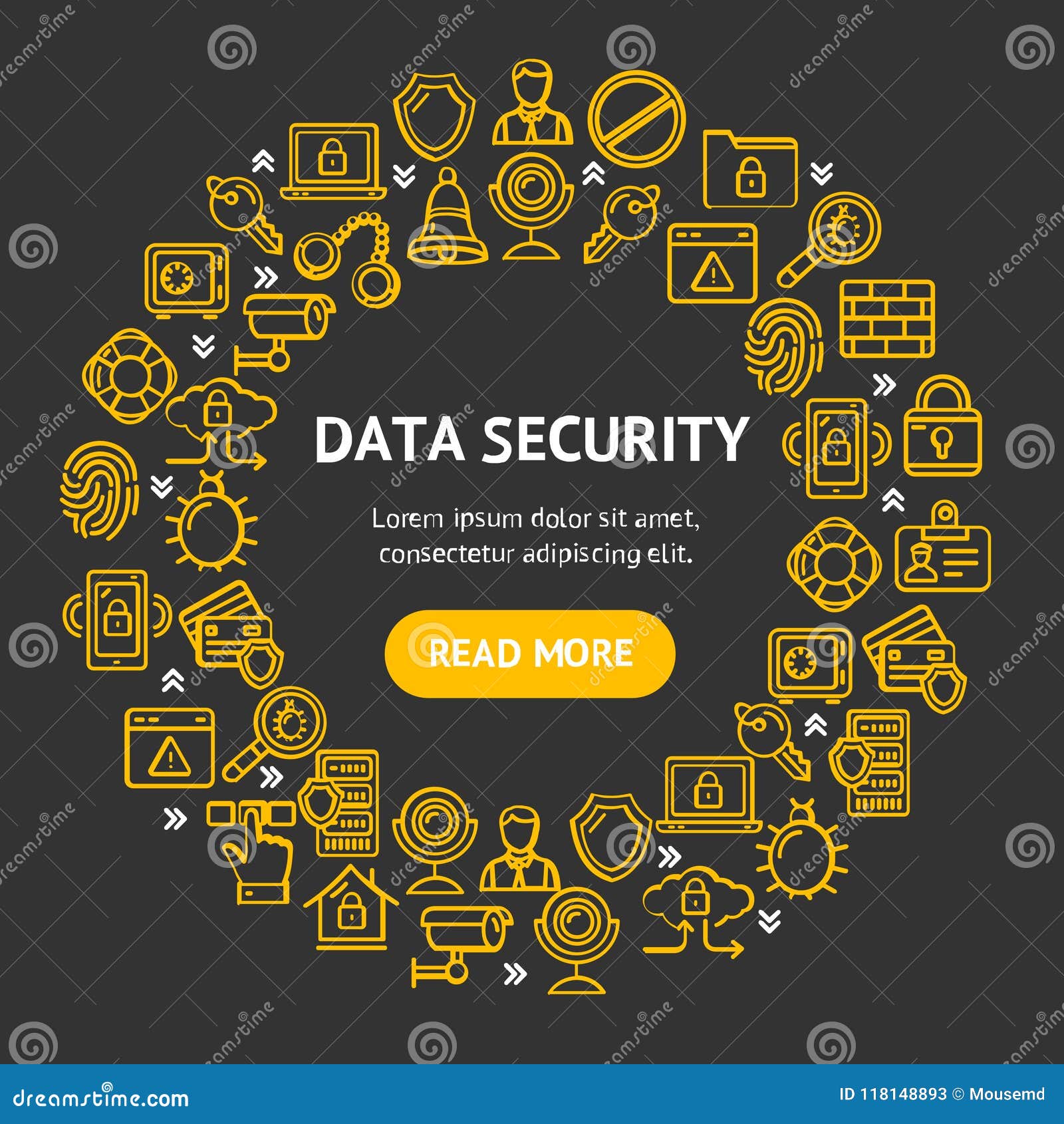 Data Security Signs Round Design Template Thin Line Icon Concept ...