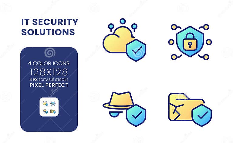 Data Security Solutions Gradient Fill Desktop Icons Stock Vector - Illustration of flat, color ...