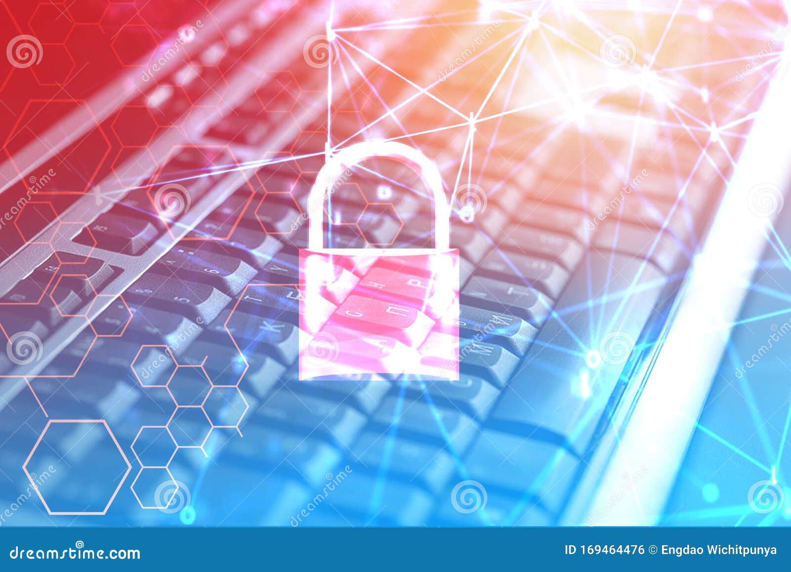 Data Security Systems Computer with Locked Padlock on Keyboard for ...