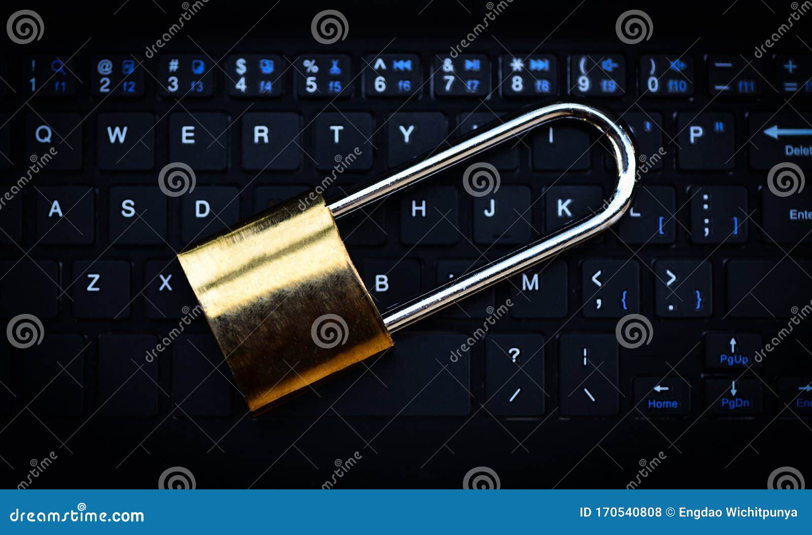Data Security Systems Computer with Locked Padlock on Keyboard for ...