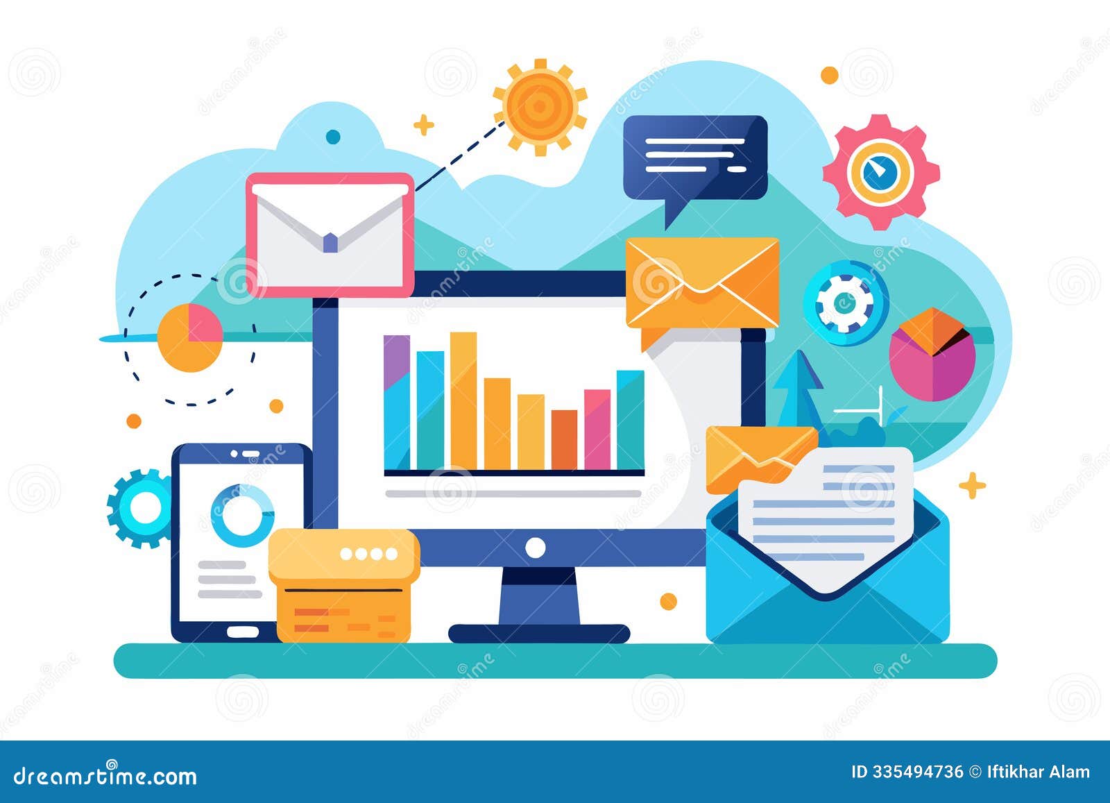 Data is Sent from Multiple Devices, Featuring Graphs and Icons To ...
