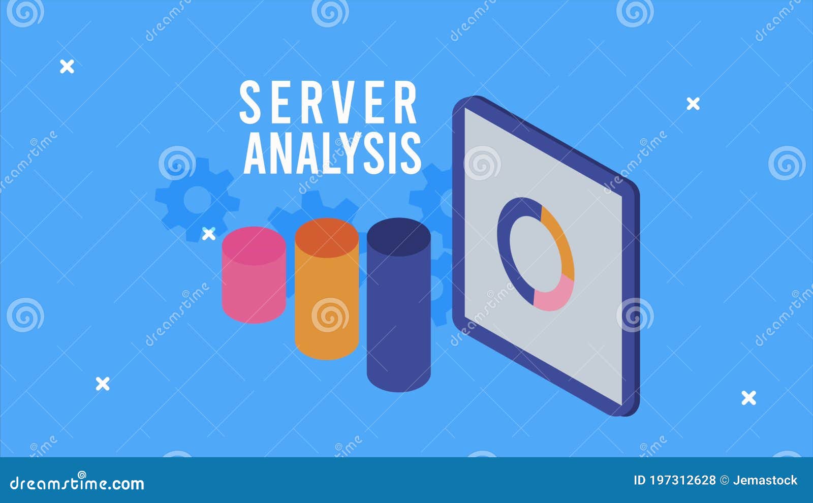 Data Server Analysis Animation with Tablet and Bars Statistics Stock ...
