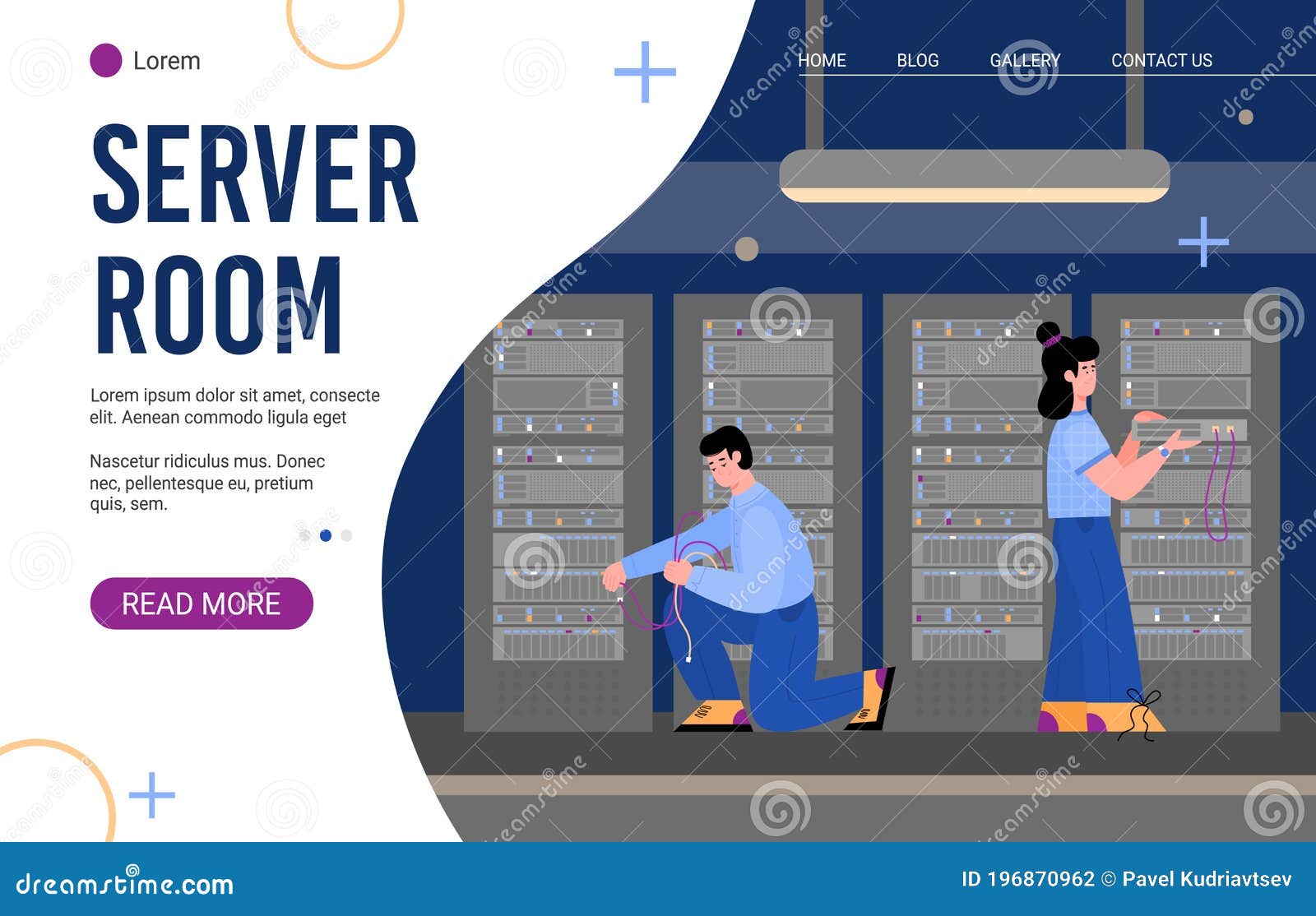 Data Server Room Landing Page for Website, Flat Cartoon Vector ...