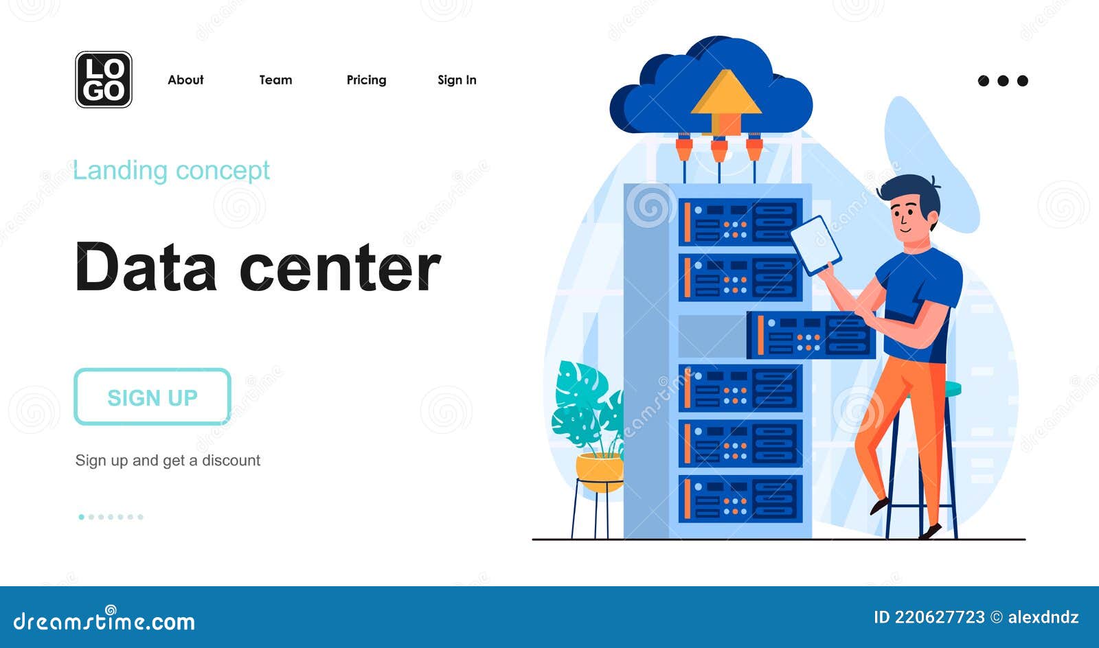 Data Server Web Concept. Man Engineer Maintains Work in Server Room ...