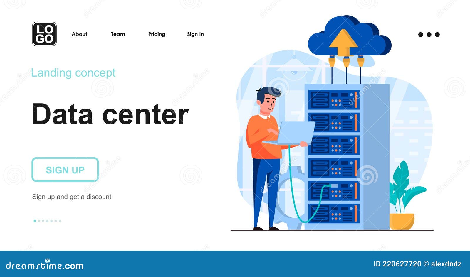 Data Server Web Concept. Technician Works in Server Room Racks Stock ...