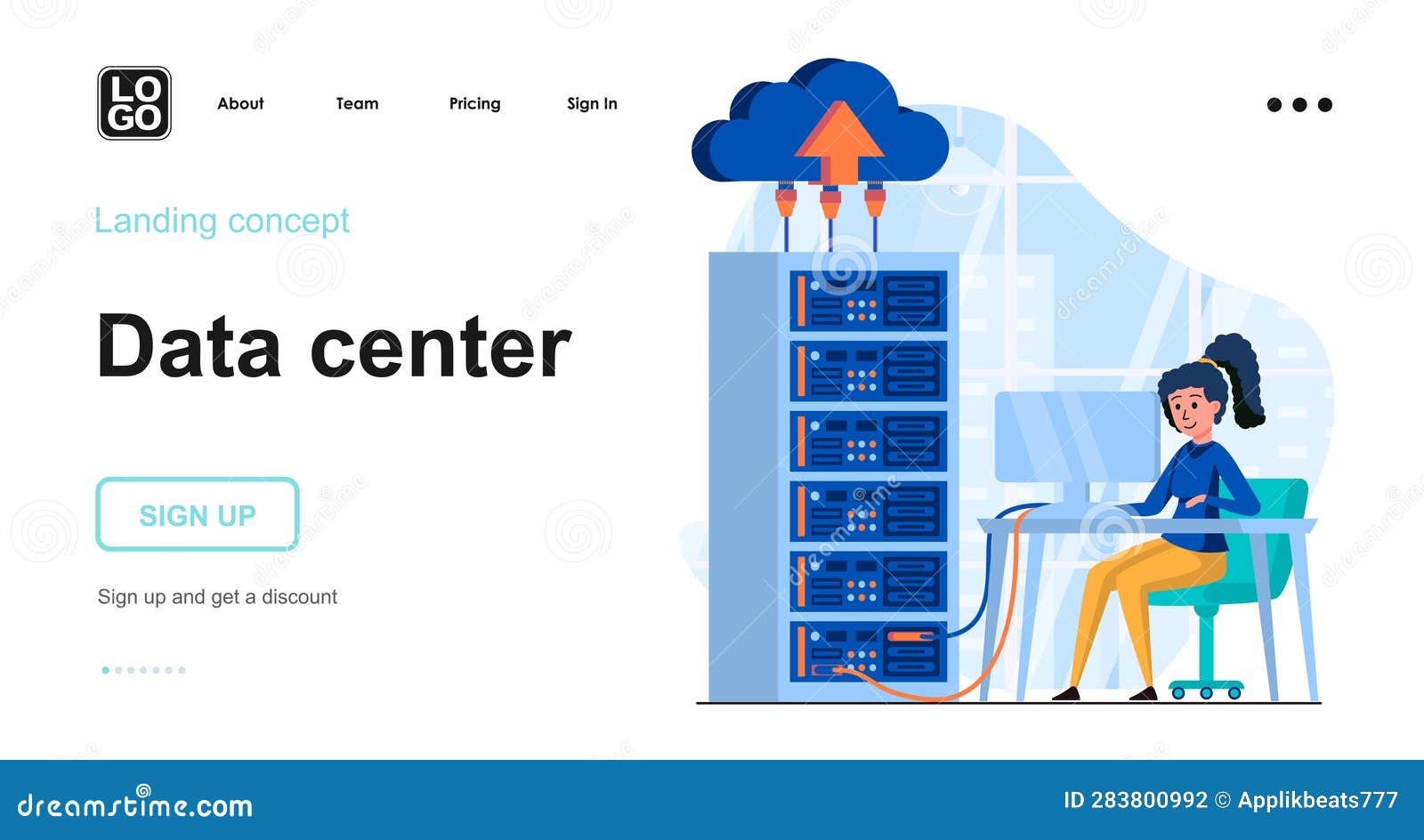 Data Server Web Concept. Woman Engineer Maintains Work in Server Room ...