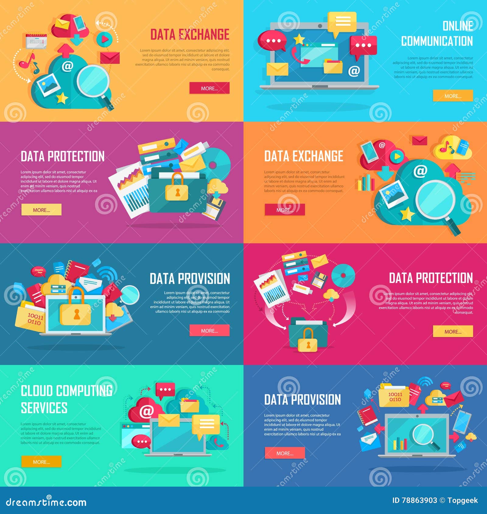 Data Services Banners Set stock vector. Illustration of management ...