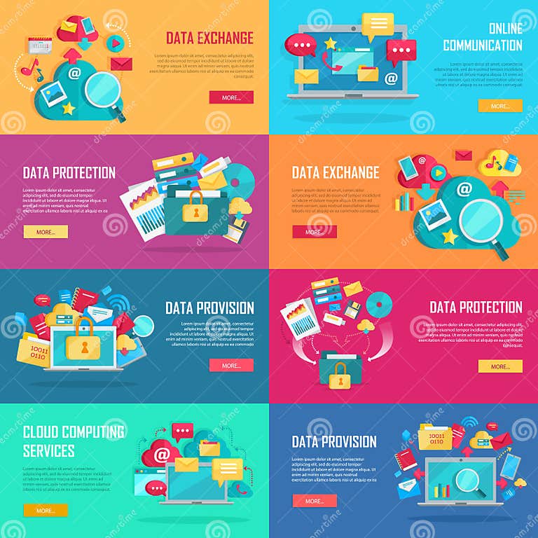 Data Services Banners Set stock vector. Illustration of management ...