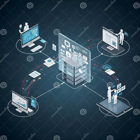 Data Sharing and Management through Cloud Computing Connecting Devices Stock Illustration ...