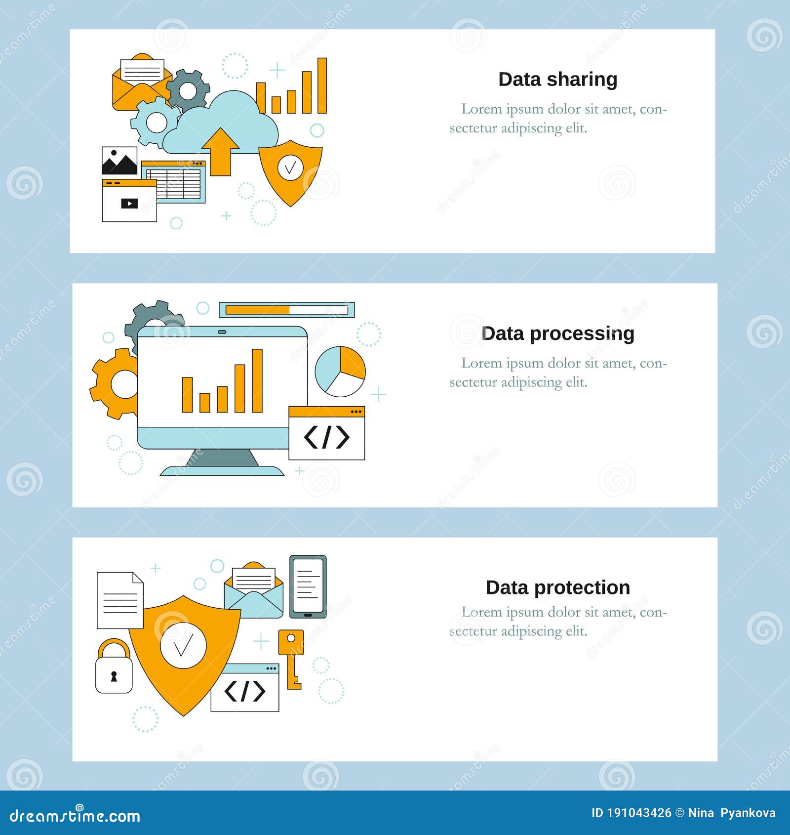 Data Sharing, Data Processing, Data Protection Stock Vector ...