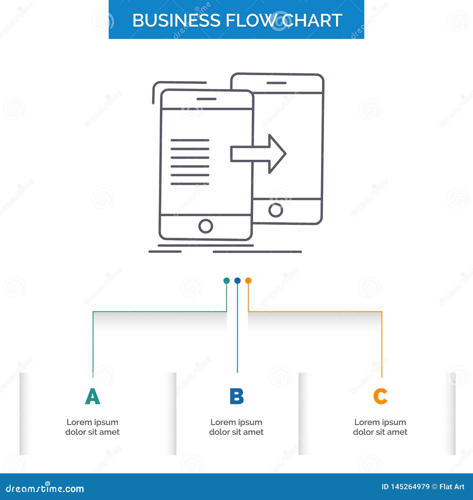 Data, Sharing, Sync, Synchronization, Syncing Business Flow Chart Design with 3 Steps. Line Icon ...