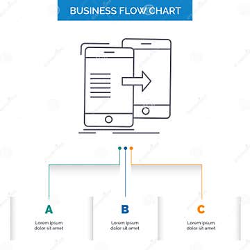 Data, Sharing, Sync, Synchronization, Syncing Business Flow Chart Design with 3 Steps. Line Icon ...