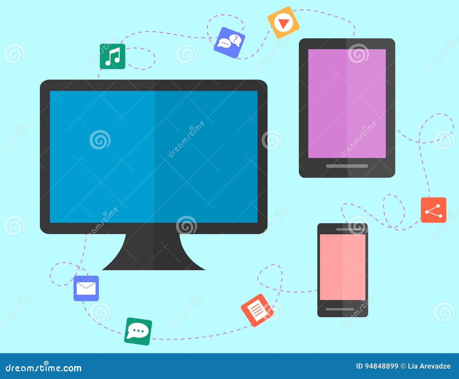 Data Sharing and Transfer Concept between Devices. Flat Design Stock ...
