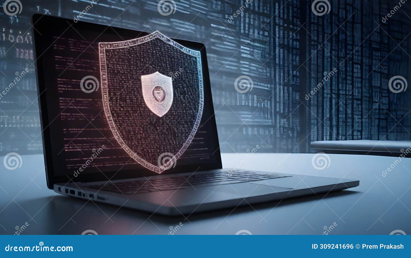 Data Shield: the Cyber Security Wall Hovering Over Your Workspace Stock ...