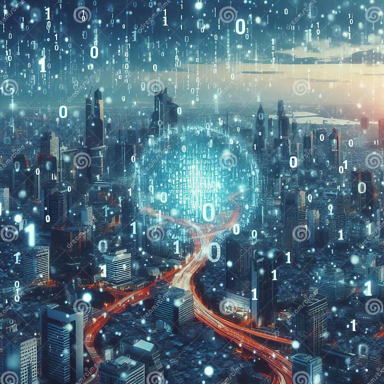 Data Snowfall Let Binary Code Characters Fall Like Snow Over the Stock ...