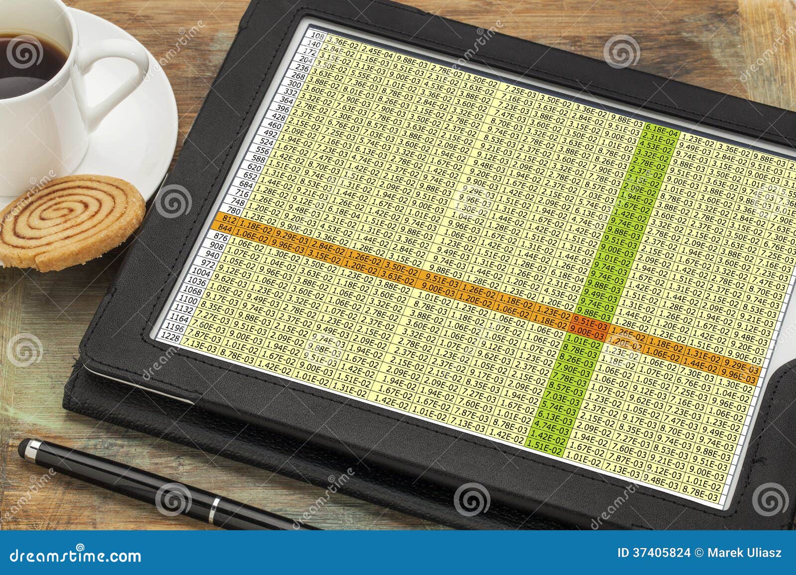 Data Spreadsheet on Digital Tablet Stock Photo - Image of coffee ...