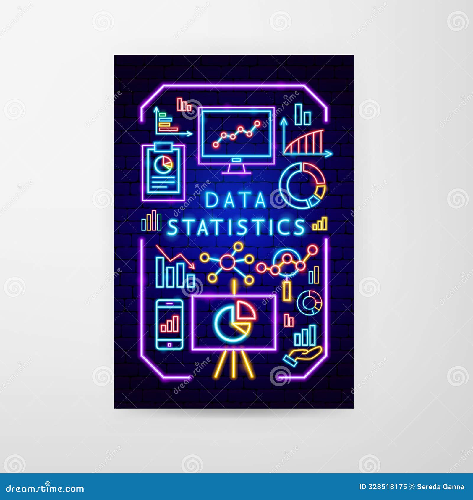 Data Statisics Neon Flyer stock illustration. Illustration of increase ...